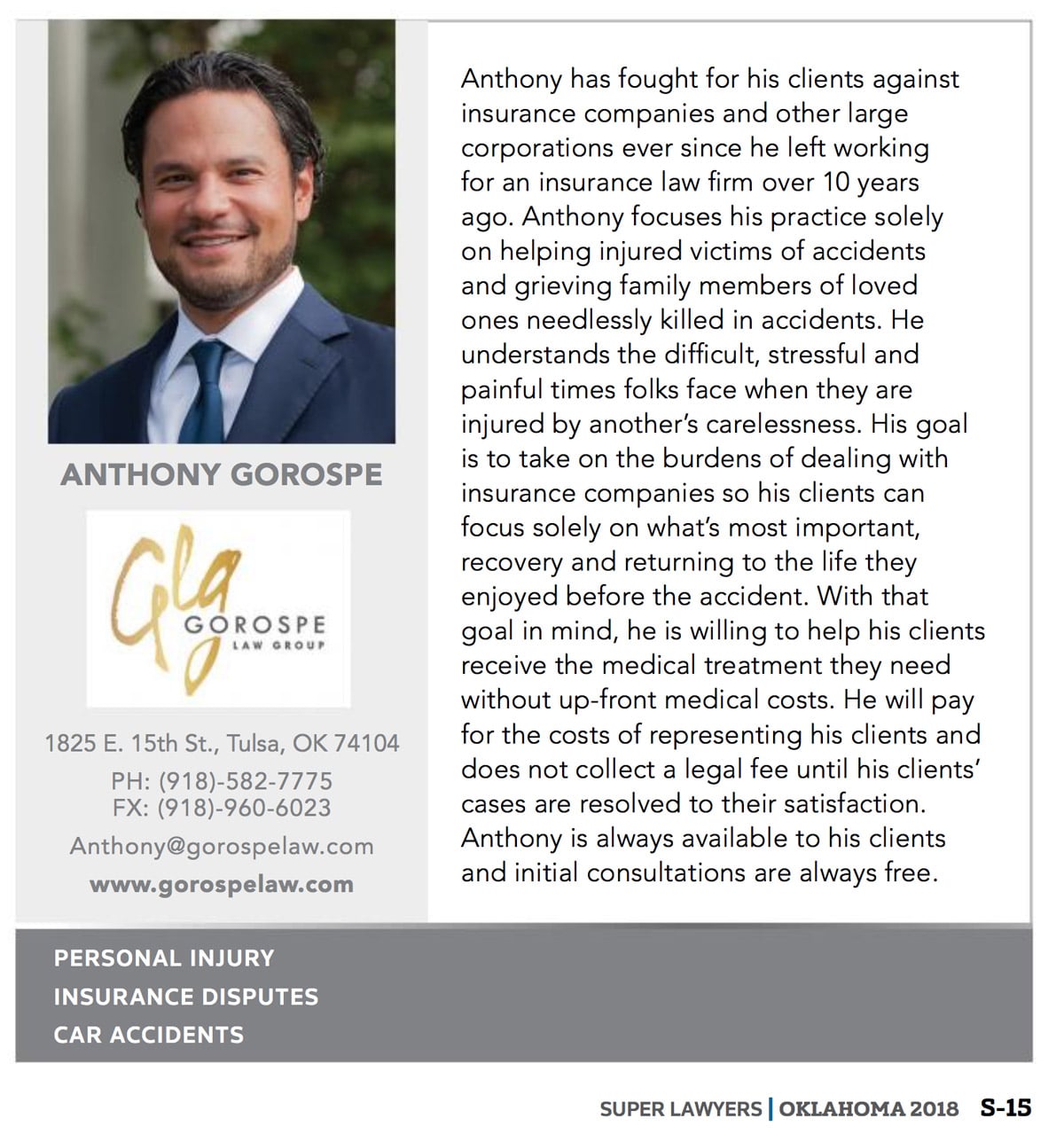 Anthony Gorospe Featured in Oklahoma Magazine’s Super Lawyers